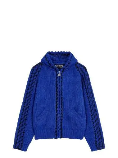 OPEN YY Stitch Zip-up Knit Hoodie - Blue