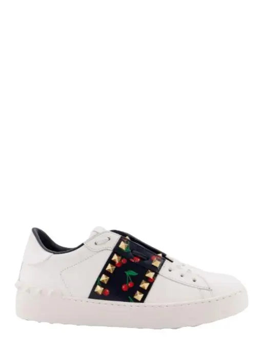 Valentino Garavani Rockstud Cherry Printed Lace-up Sneakers - White