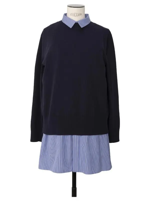 Sacai Poplin X Cotton Striped Collared Knit Dress - Black