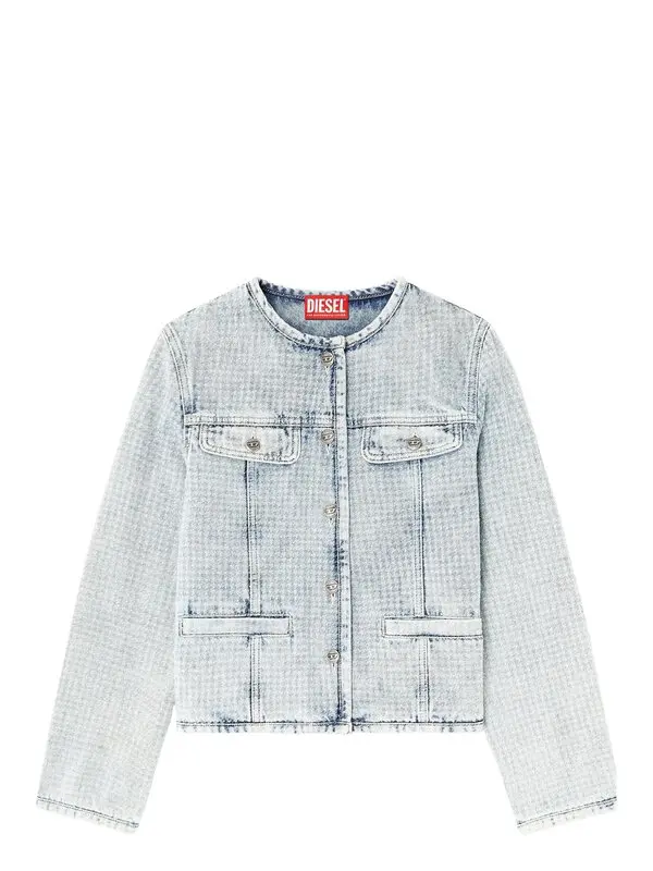 DIESEL® Houndstooth Embellished Denim Jacket - Light Blue