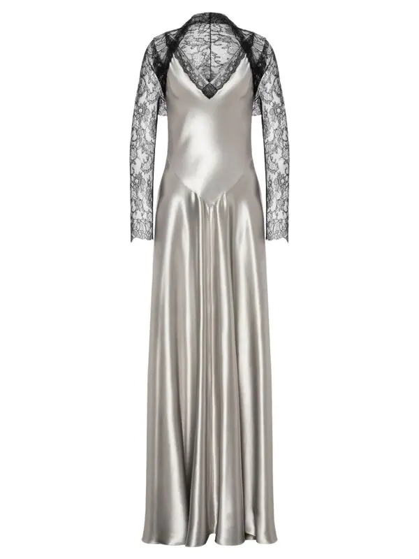 Alberta Ferretti Lace-sleeved Maxi Dress - Gray