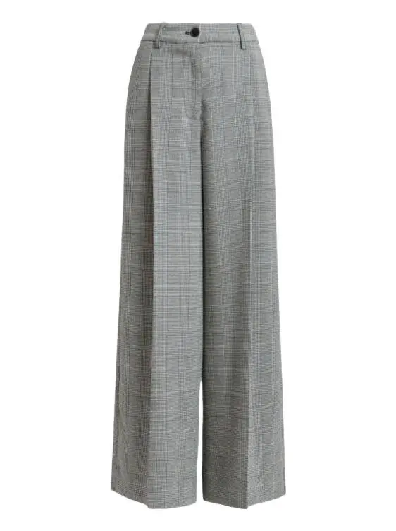 Essentiel Antwerp Checkered Wide-leg Trousers - Gray