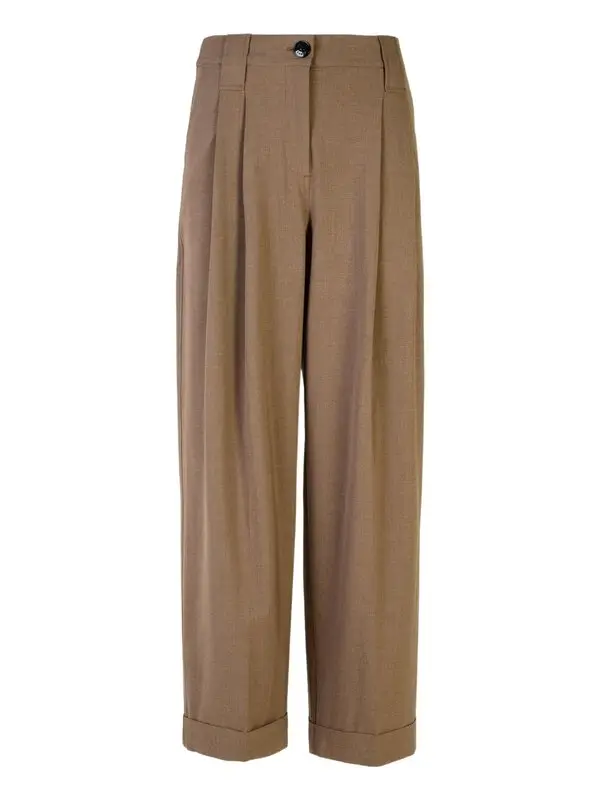 GANNI Straight Leg Pleated Trousers - Brown