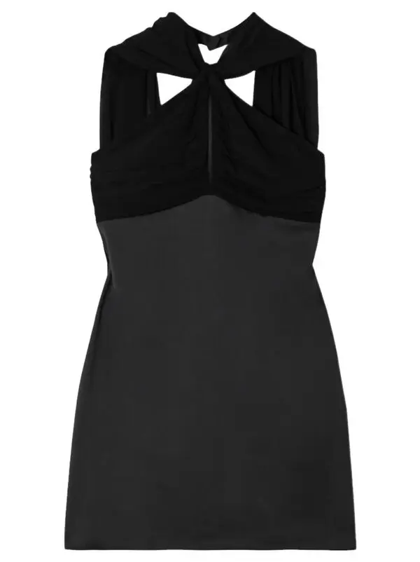 Posse Solene Ruched Chiffon And Satin-crepe Mini Dress - Black