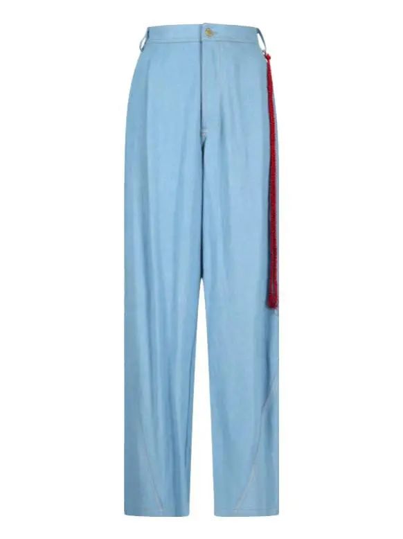DARKPARK Phebe Wide-leg Trousers With Beaded Detail - Blue