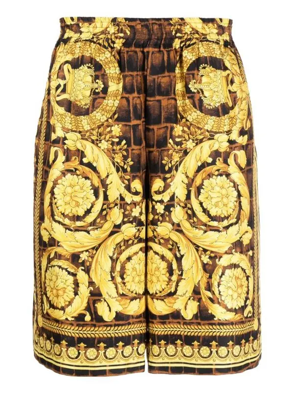 Versace Baroque Print Elasticated Waist Shorts - Yellow
