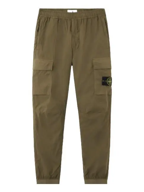 Stone Island Logo Patch Tapered Cargo Trousers - Military Green