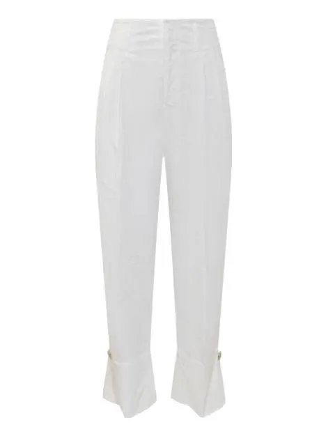 DARKPARK Wide Leg Pants With Button Detail Cuffs - White