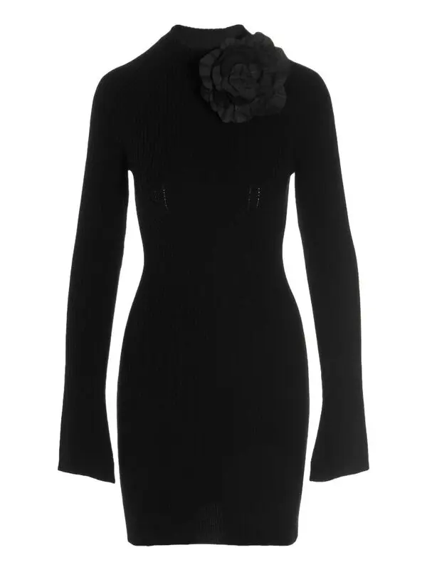 Blumarine Wool Dress With Movable Flower Detail - Black