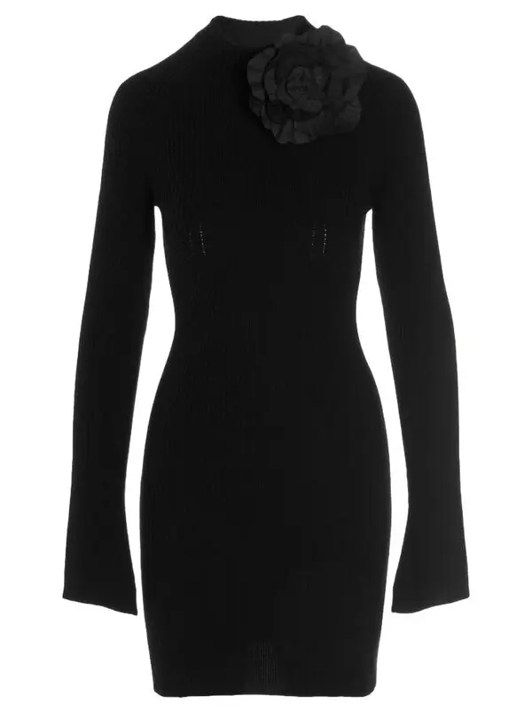 Blumarine Wool Dress With Movable Flower Detail - Black