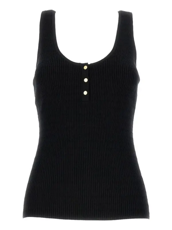 Elisabetta Franchi Micro-braided Knit Top With Button Detail - Black