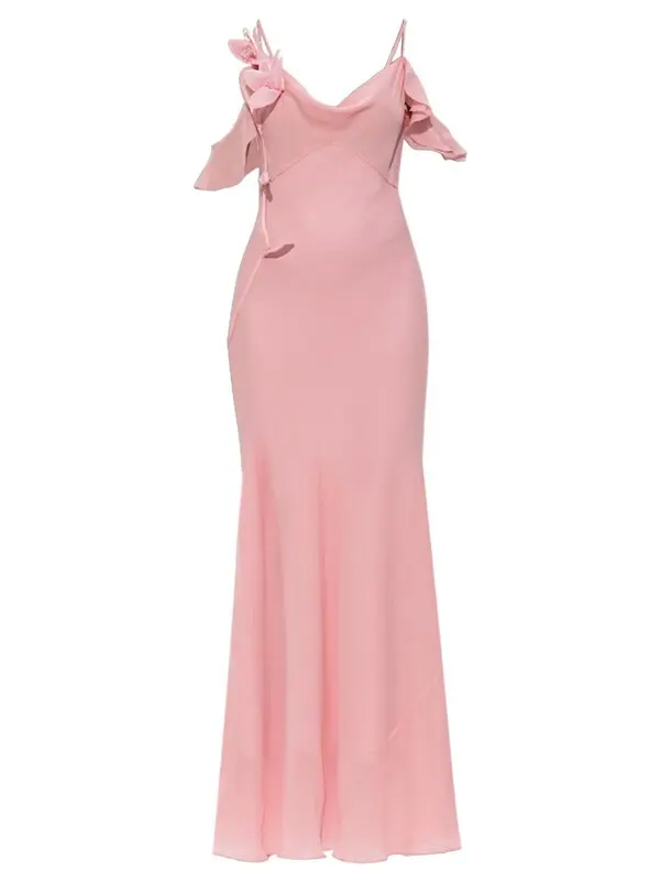 SELF-PORTRAIT Georgette Maxi Dress With Floral Appliqués - Pink