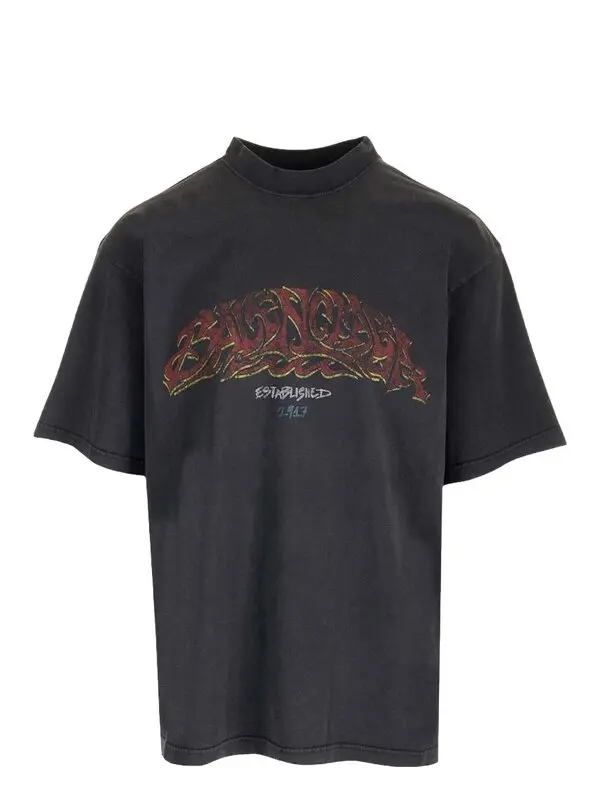 Balenciaga Logo Printed Vintage Crewneck T-shirt - Black
