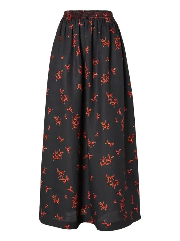 Fendi Coral Printed Elasticated Waist Skirt - Black