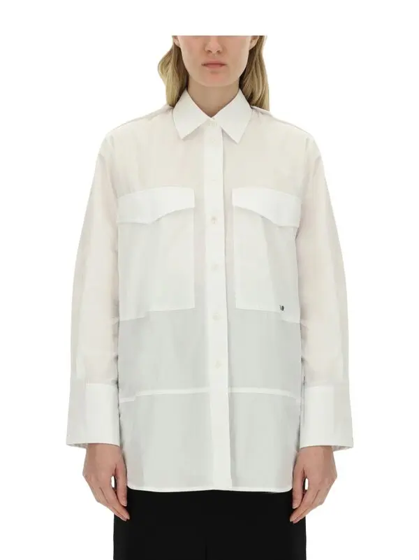 Victoria Beckham Logo Embroidered Cotton Shirt - White
