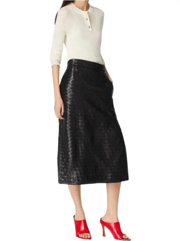 Bottega Veneta Intrecciato Leather Skirt - Black