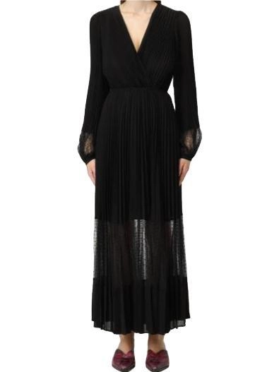TWINSET V-neck Pleated Georgette Maxi Dress With Patchwork Detail - No