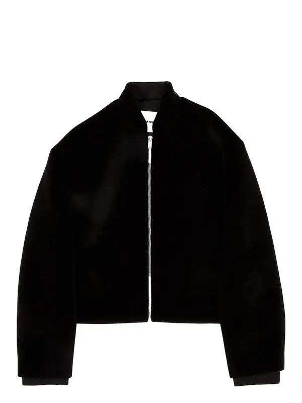 JIL SANDER Cropped Zipped Bomber Jacket - Black