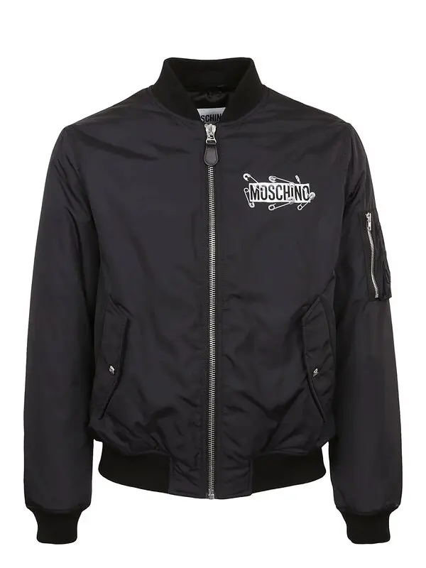Moschino Paper Clip Bear Print Bomber Jacket - Black