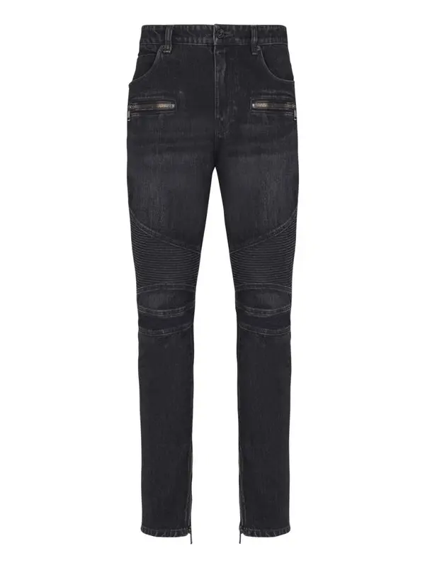 Balmain Vintage Denim Biker Jeans - Black