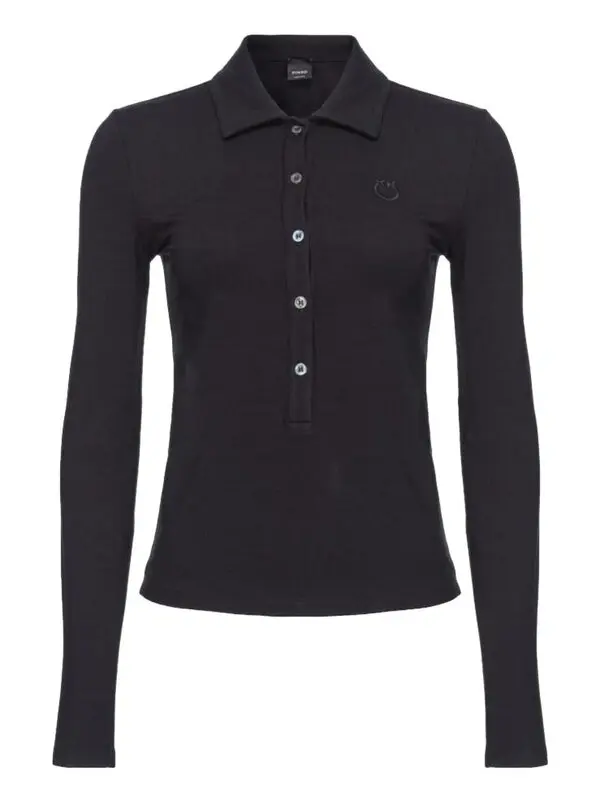 Pinko Long Sleeve Collared Shirt With Logo Embroidery - Black