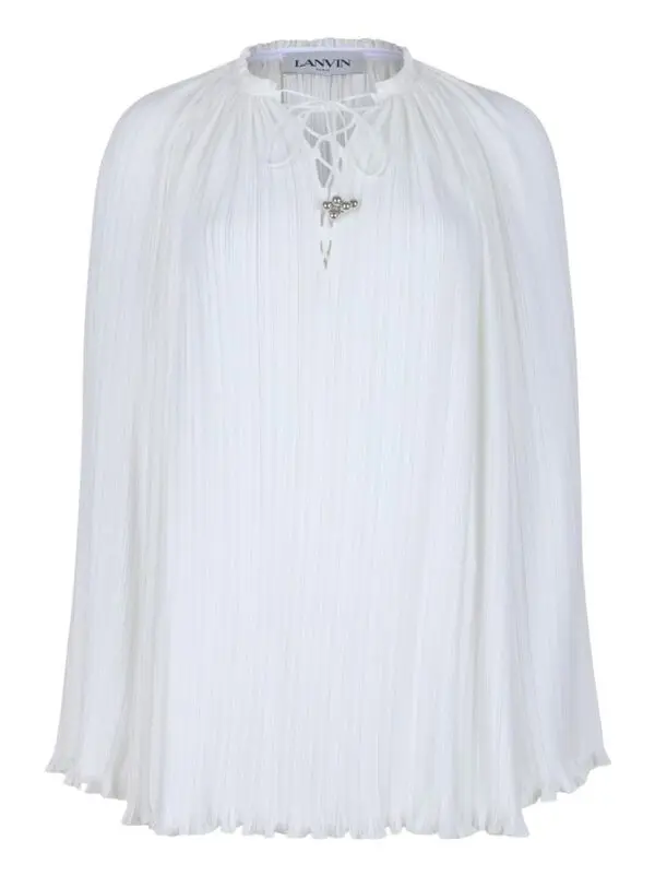 LANVIN Pleated Blouse With Gathered Neckline And Ruffled Hem - White
