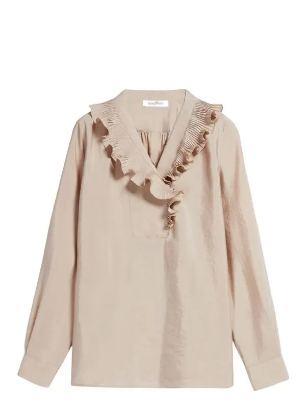 Max Mara Washed Poplin Shirt With V-neck And Pleats - Nude
