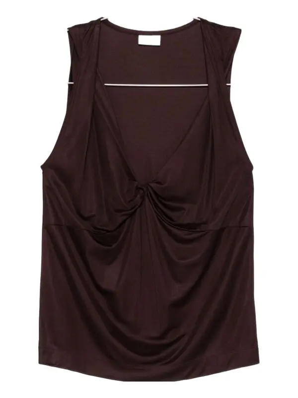 Dries Van Noten Deep V-neck Ruched Jersey Top - Brown