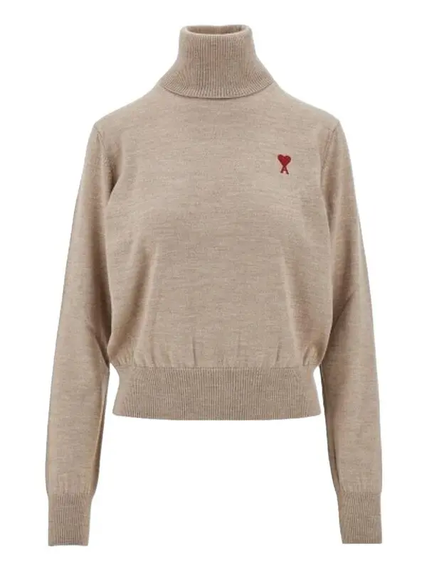 Ami De Coeur High Neck Knitted Jumper - Nude