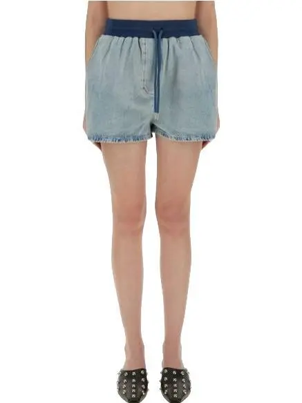 Moschino Light Wash Denim Shorts With Drawstring Waist - Pink