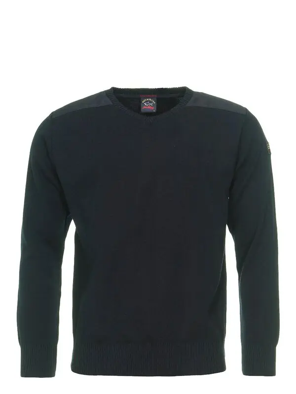 PAUL  SHARK Paul & Shark Logo V-neck Knitted Sweater - Black
