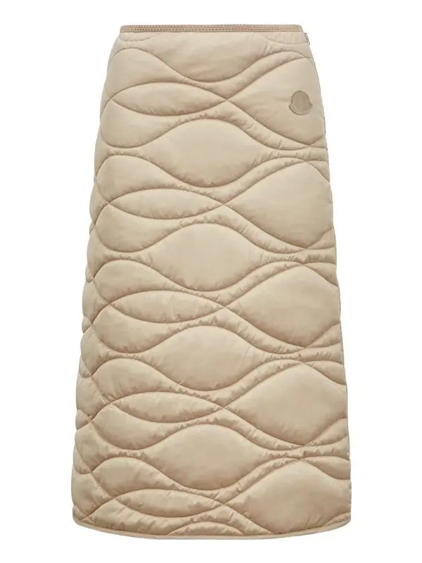 Moncler Quilted Logo Patch Long Padded Skirt - Beige