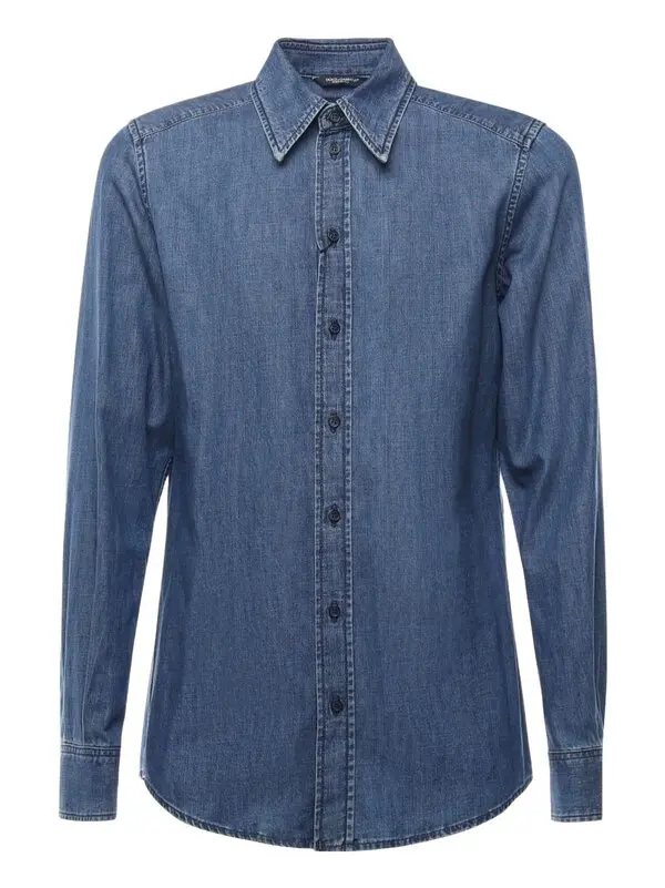 Dolce & Gabbana Dolce Gabbana Logo Plaque Denim Shirt - Blue