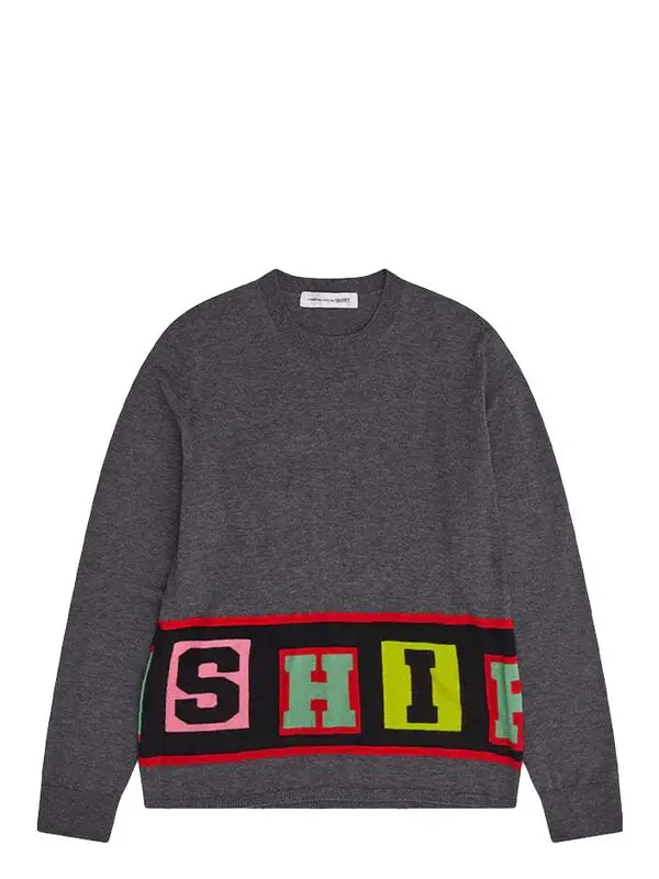 Comme Des Garçons Crewneck Graphic Knit Jumper - Black