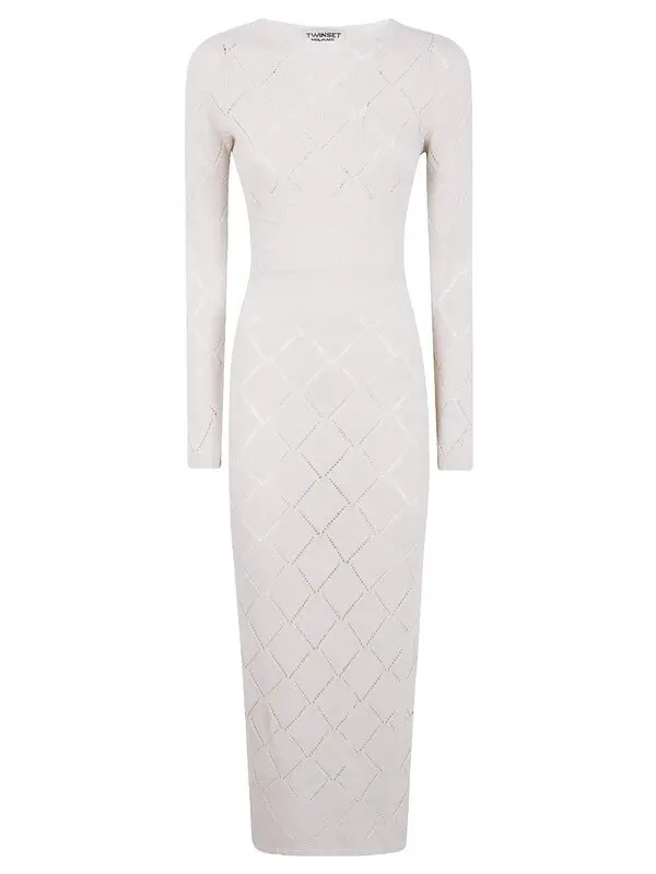TWINSET Diamond-pattern Knit Midi Dress - White