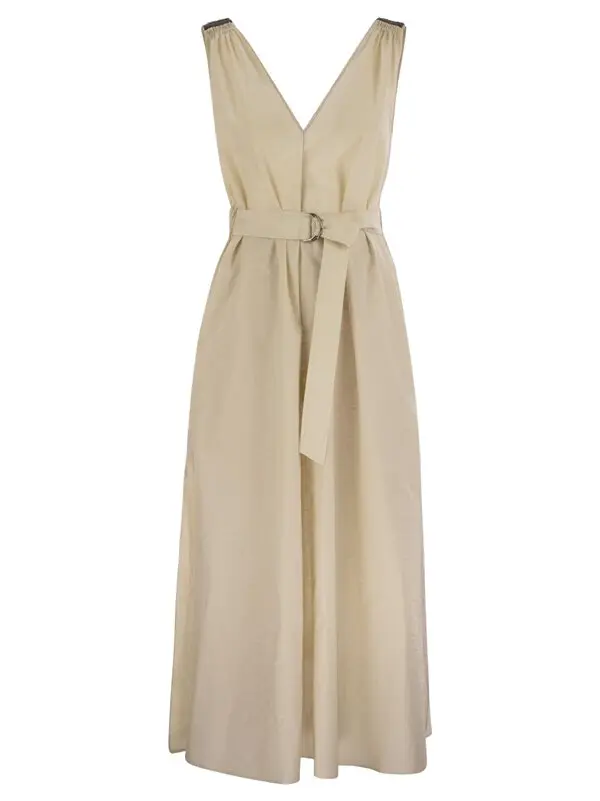Brunello Cucinelli Belted V-neck Midi Dress - Nude