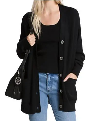 Michael Kors Long Sleeve V-neck Cardigan - Black