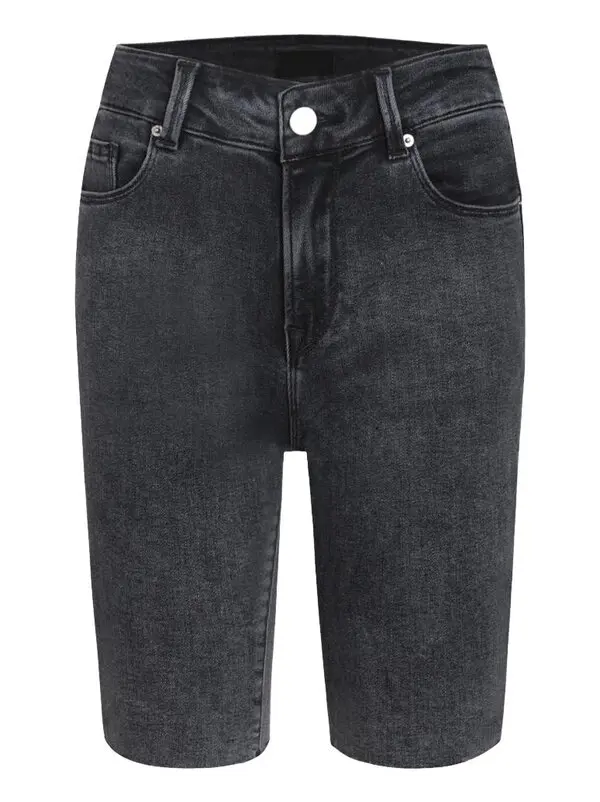 LIUREGALI Slim Fit Riding Denim Shorts With Raw Edge Hem - Gray