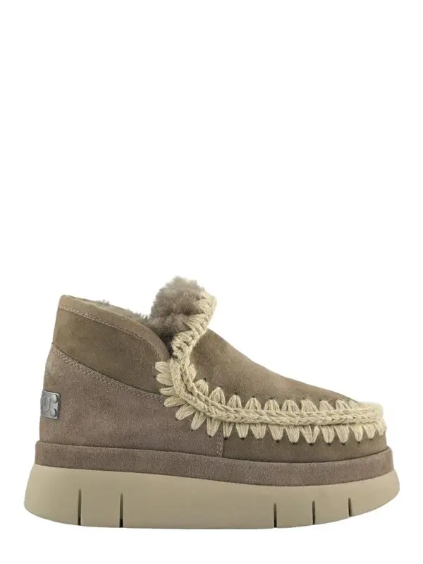 Mou Suede Ankle Boots With Crocheted Detailing - Elephant Gray
