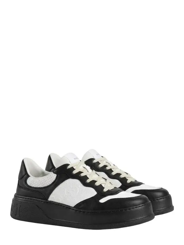 Gucci Gg Embossed Lace-up Sneakers - Black