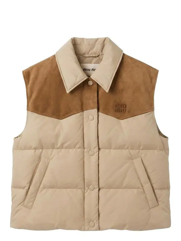 Miu Miu Technical Pongé And Leather Down Vest - Rope Ash