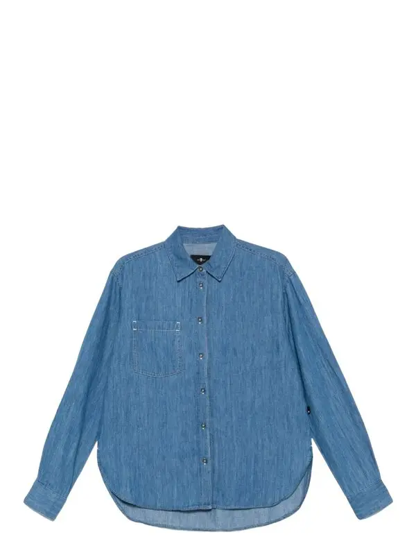7 For All Mankind Button-up Shirt With Chest Pocket - Cerulean Blue