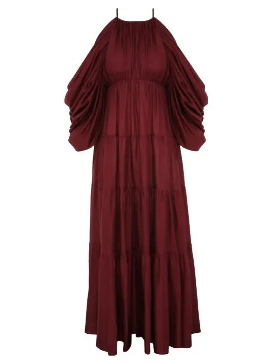 Zimmermann Tallow Pleated Long Dress - Wine Red