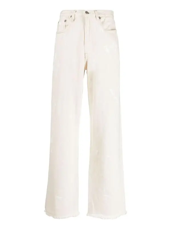 R13 Paint Splashed Belt Ring Denim Trousers - White