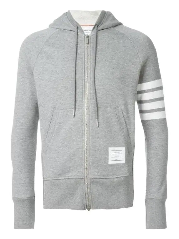 Thom Browne Striped Zip-up Hooded Casual Jacket - Light Gray