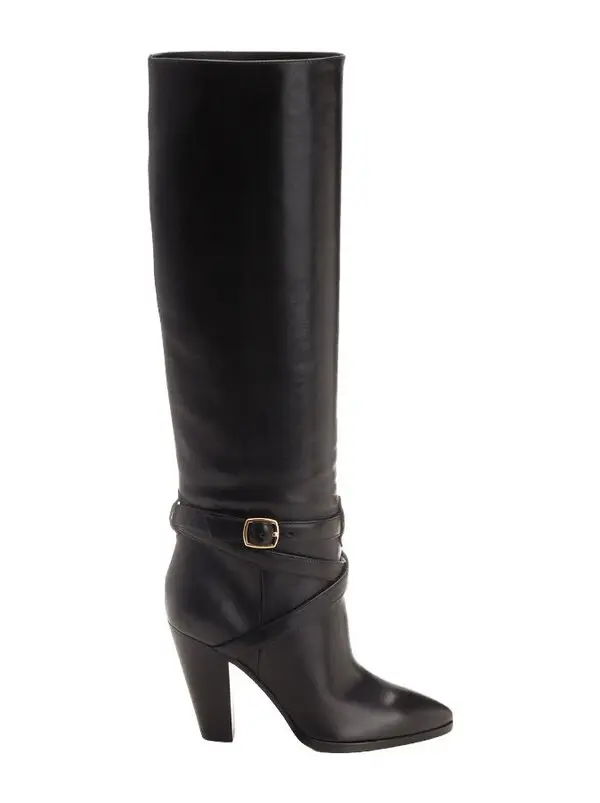 Celine High Slouchy Buckle Boots In Calfskin - Black