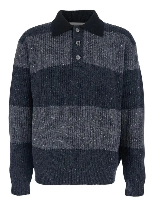 DUNST Ribbed Striped Polo Knitwear - Black