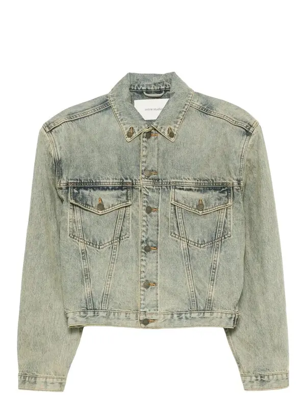 ENTIRE STUDIOS Distressed Denim Trucker Jacket - Gray