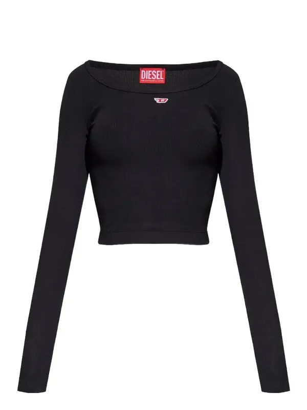DIESEL® Ribbed Long Sleeve Top With Round Neck - Black