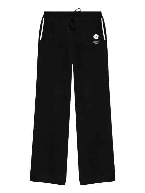 Kenzo Logo Embroidered Wide-leg Trousers - Black